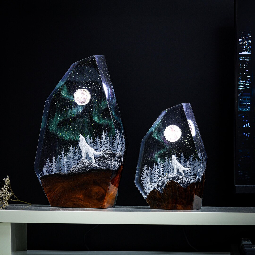 Aurora Borealis Lamp, Howling Wolf Northern Lights Lamp, Alaska Decor ...
