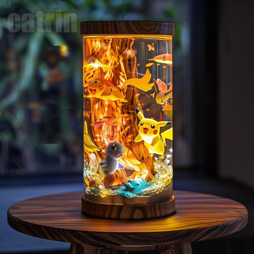 Pokemon Epoxy Lamp, Wooden Night Light, Resin Epoxy Lamp, Custom Night ...