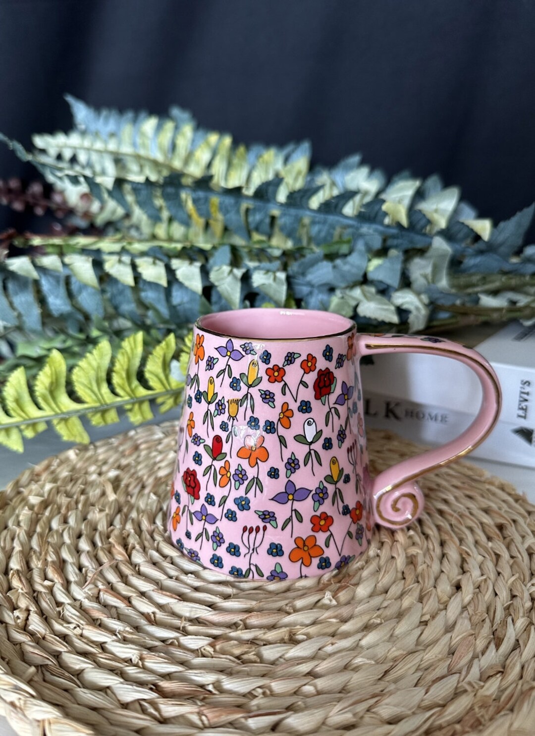 Niche Handmade Cup Pink Flower Cup - Etsy