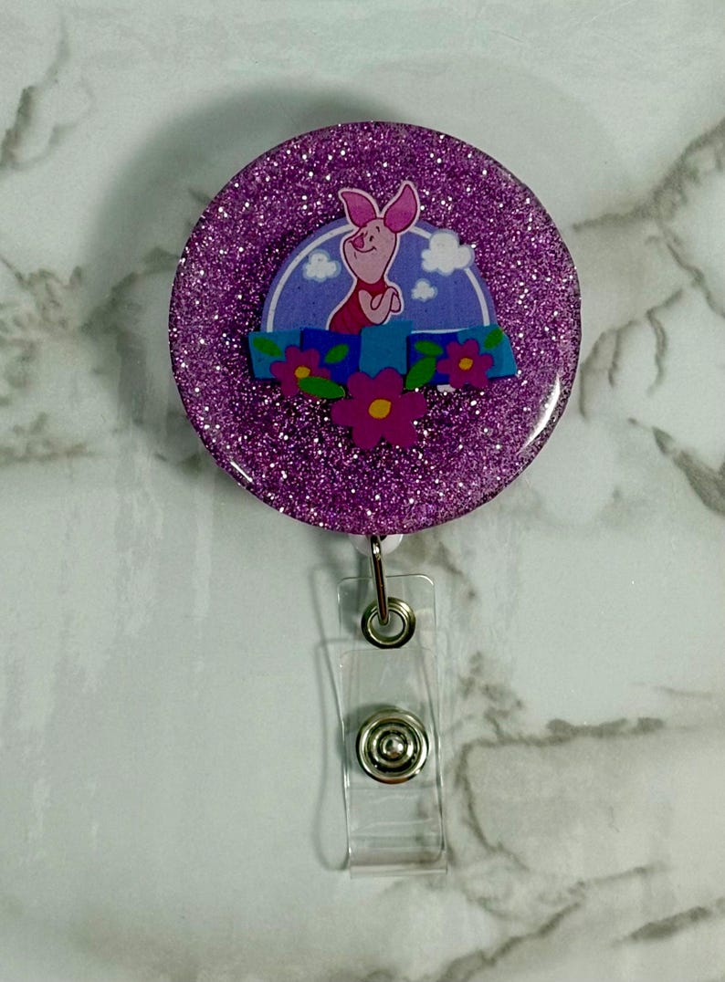 Badge Reel- Pig With Flowers - Etsy