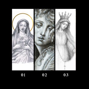 Catholic Marian Pencil Drawings, Devotional Bookmarks, Immaculate Heart ...