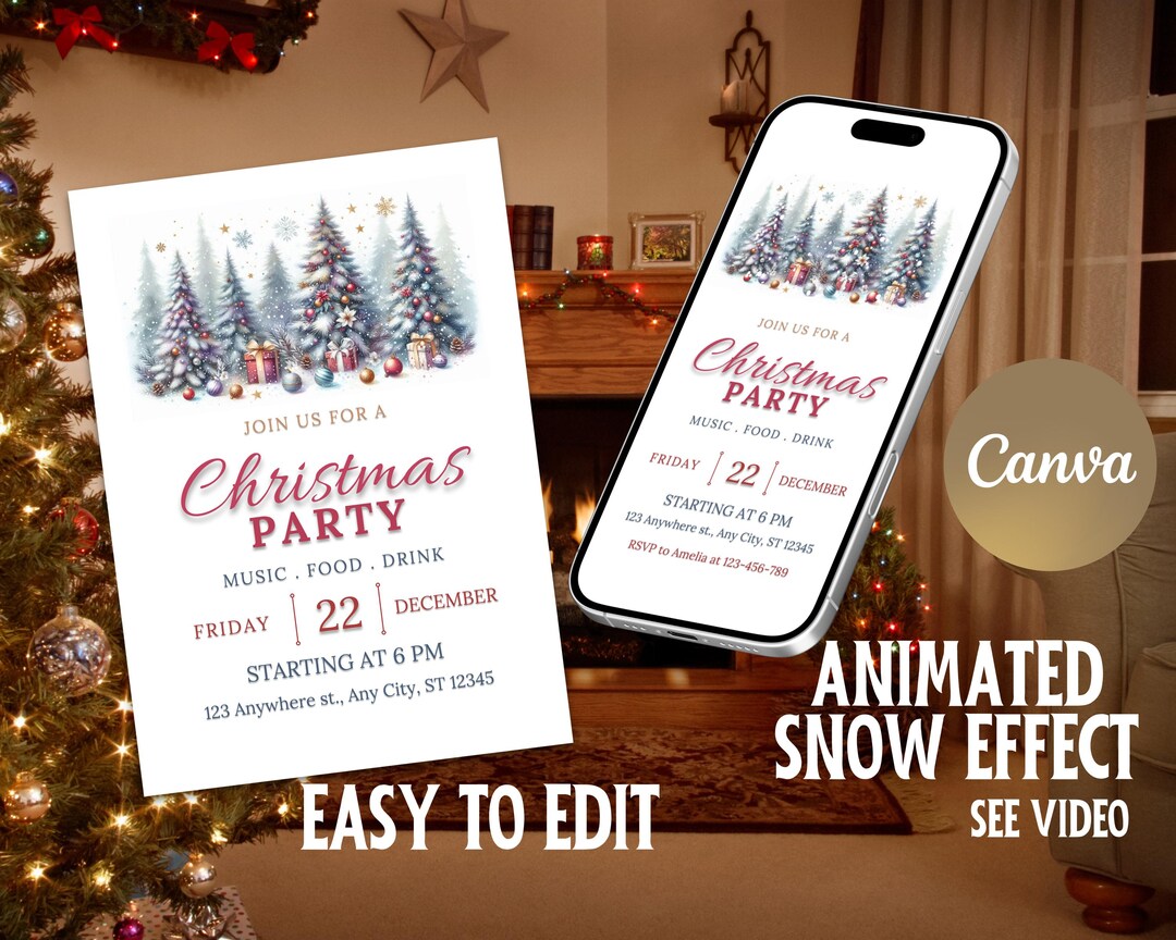 Editable Christmas Party Invite Holiday Dinner Party Invite Snowy ...