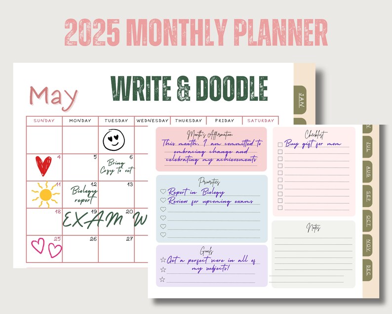 2025 Hyperlinked Monthly Planner With Vision Board and Calendar, Self ...