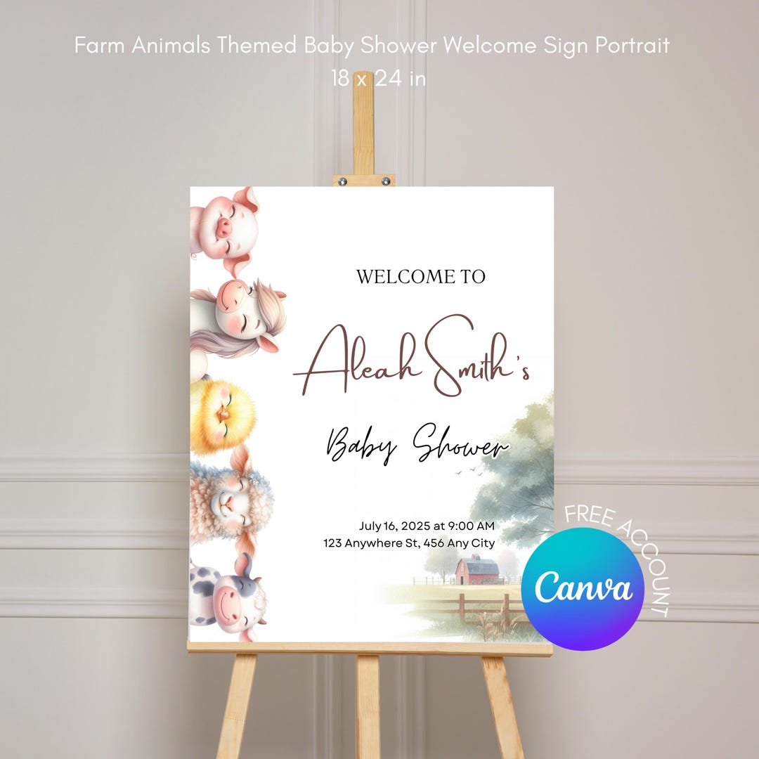 Farm Animals Baby Shower Welcome Sign, Barnyard Baby Shower Party ...