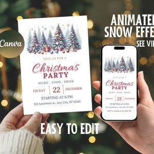 Editable Christmas Party Invite Holiday Dinner Party Invite Snowy ...