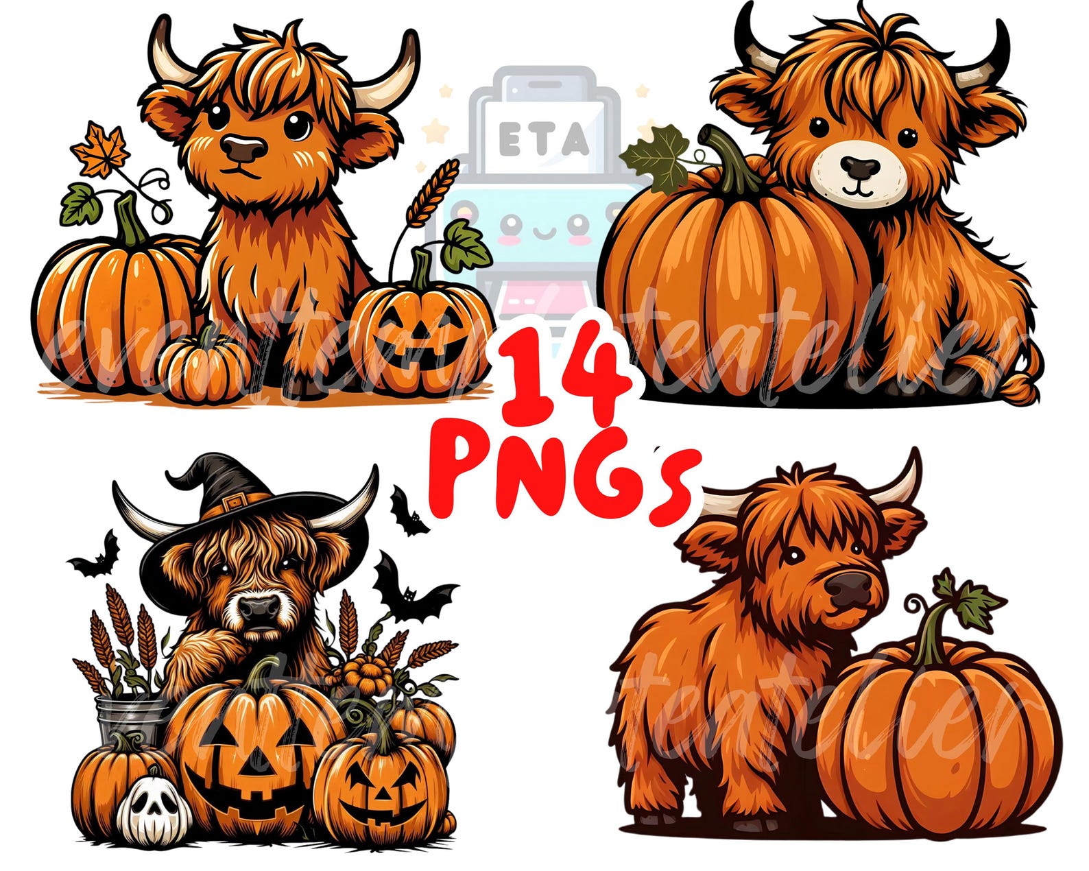 14 Halloween Cute Highland Cow Png, Retro Halloween Png, Ghost Cows Png ...