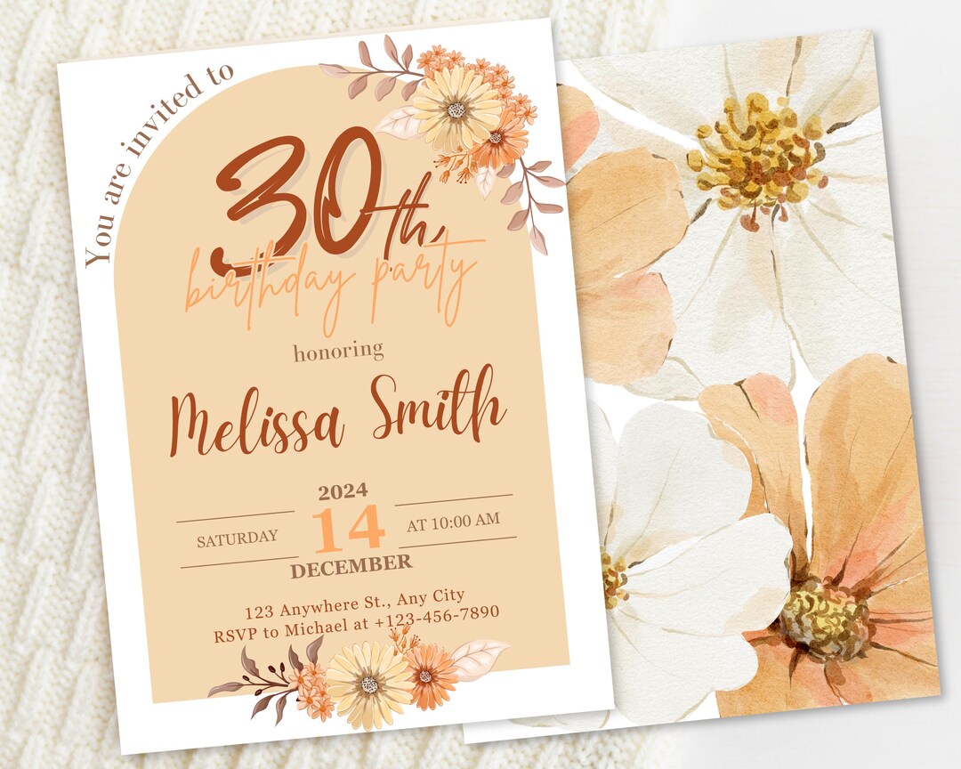 Fall Flower Birthday Invitation Template, October November Birthdays ...