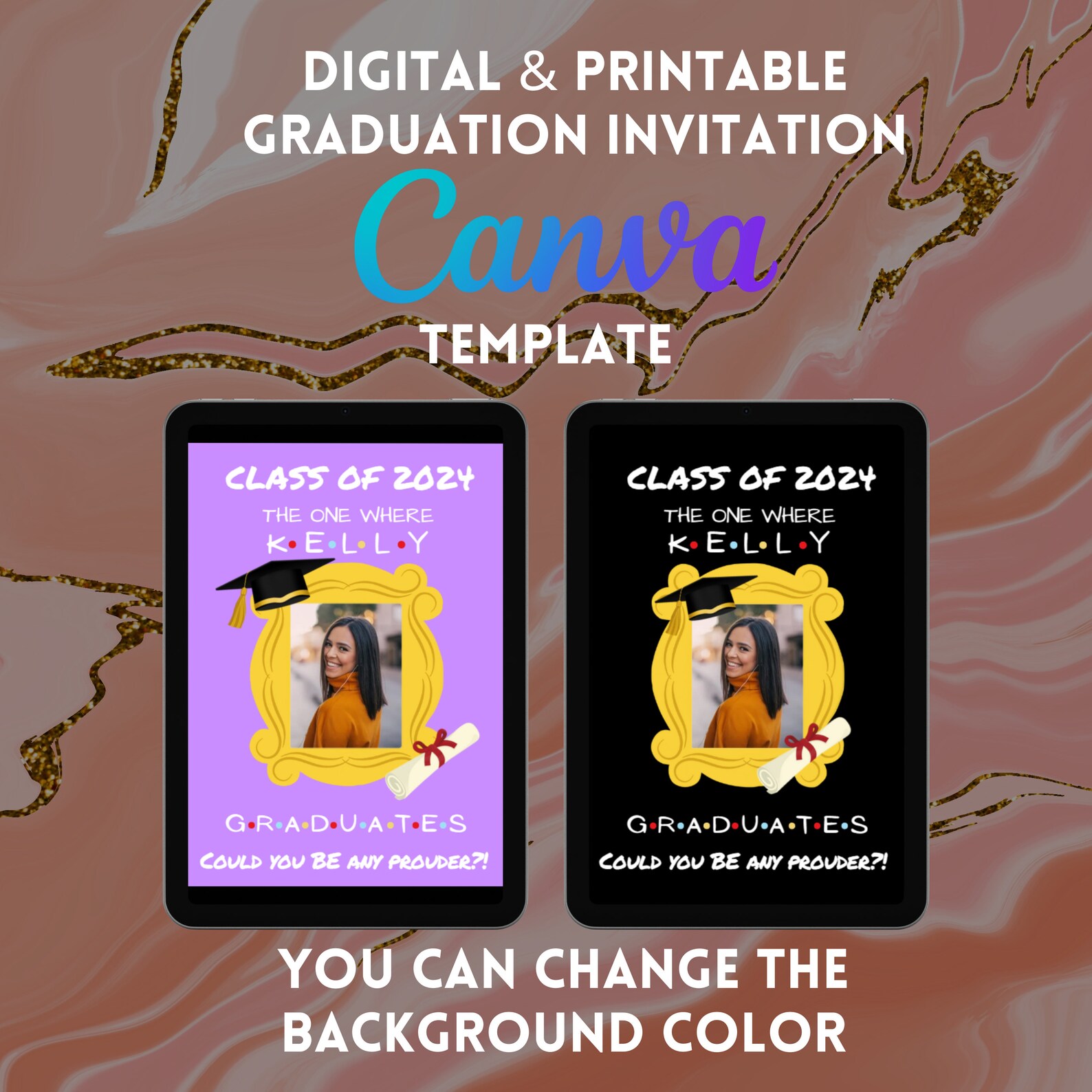 Friends Yellow Frame Graduation Invitation, Digital Invitation, 2024 Graduation, Graduation ...