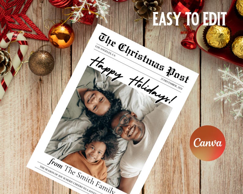 The Christmas Post Card Template, Newspaper Christmas Card, Modern ...