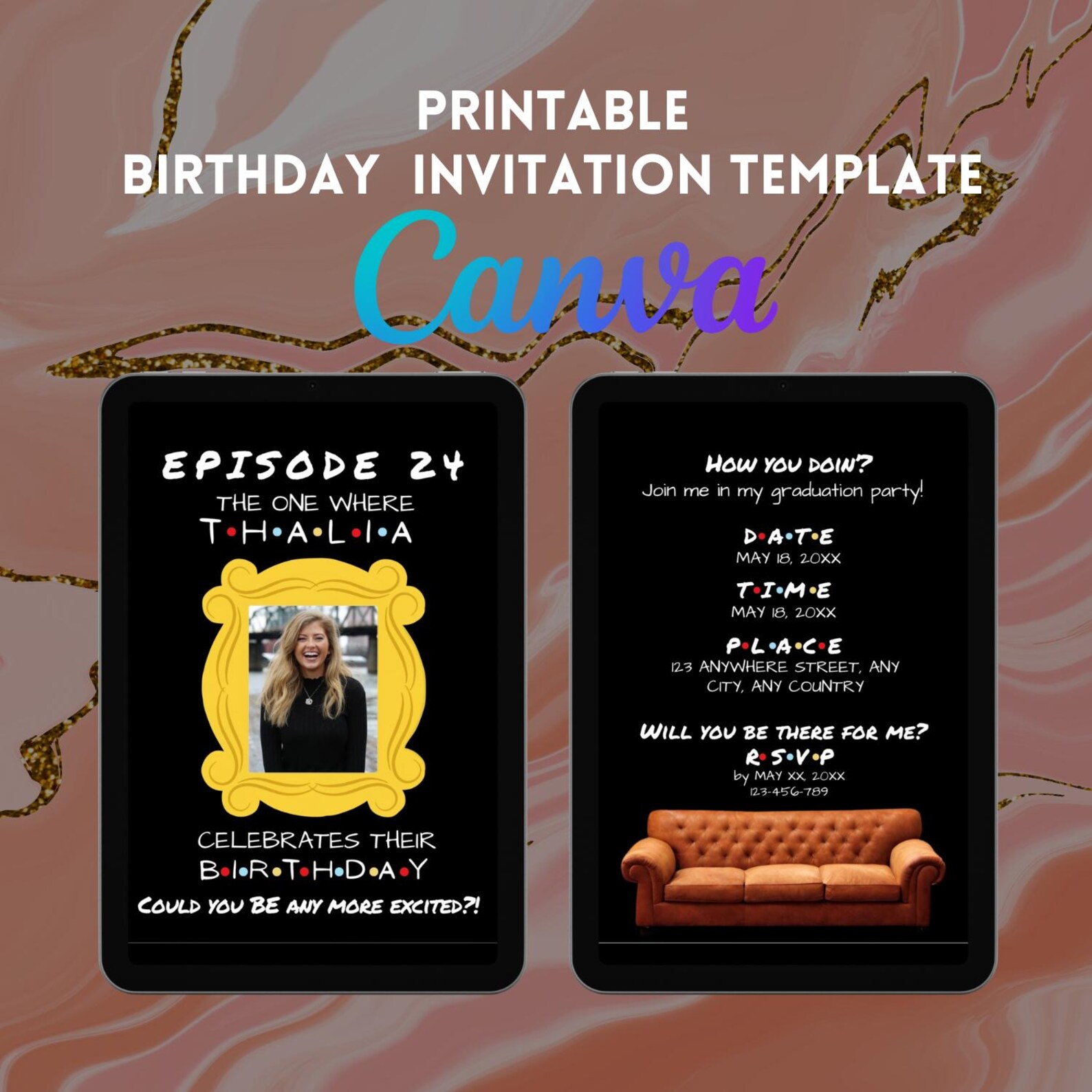 Friends Yellow Frame Birthday Invitation, Friends TV Show Birthday ...