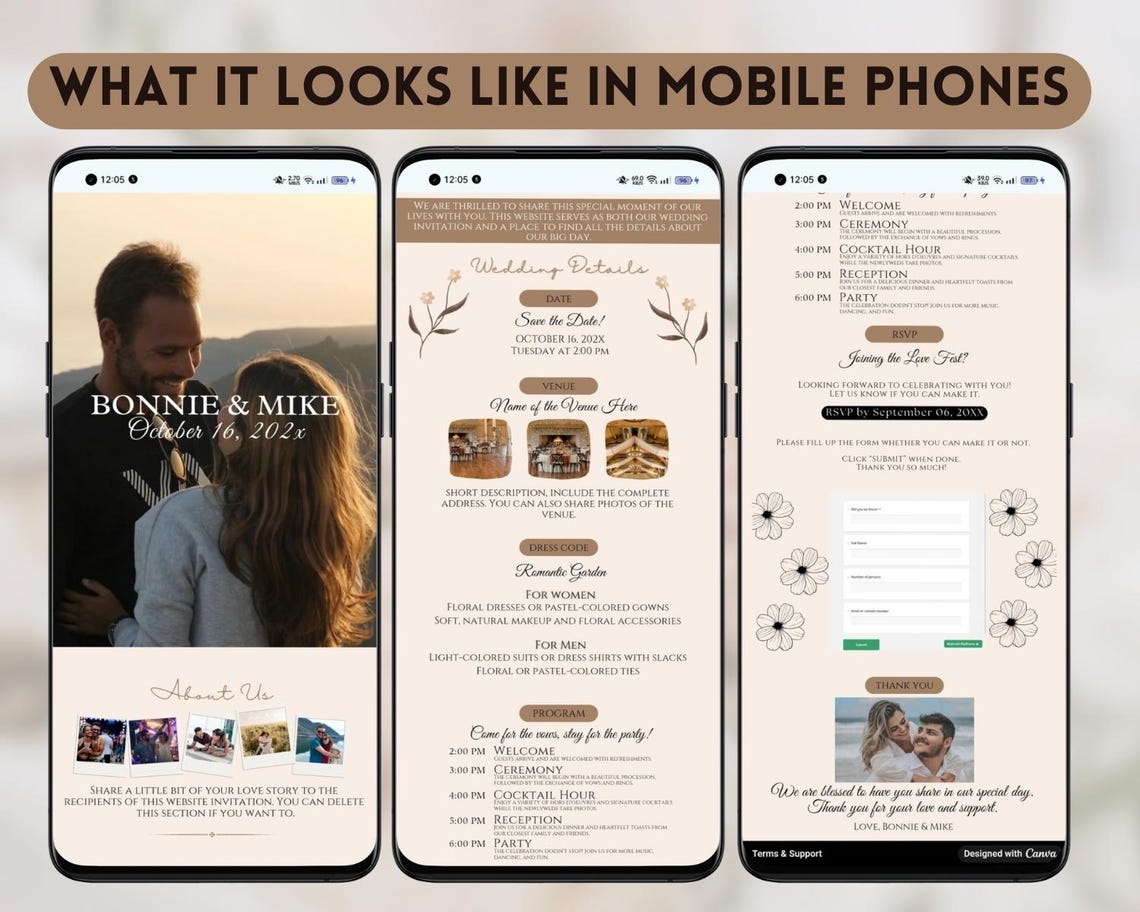 Custom Modern Wedding Invitation Website With RSVP Wedding Reception ...