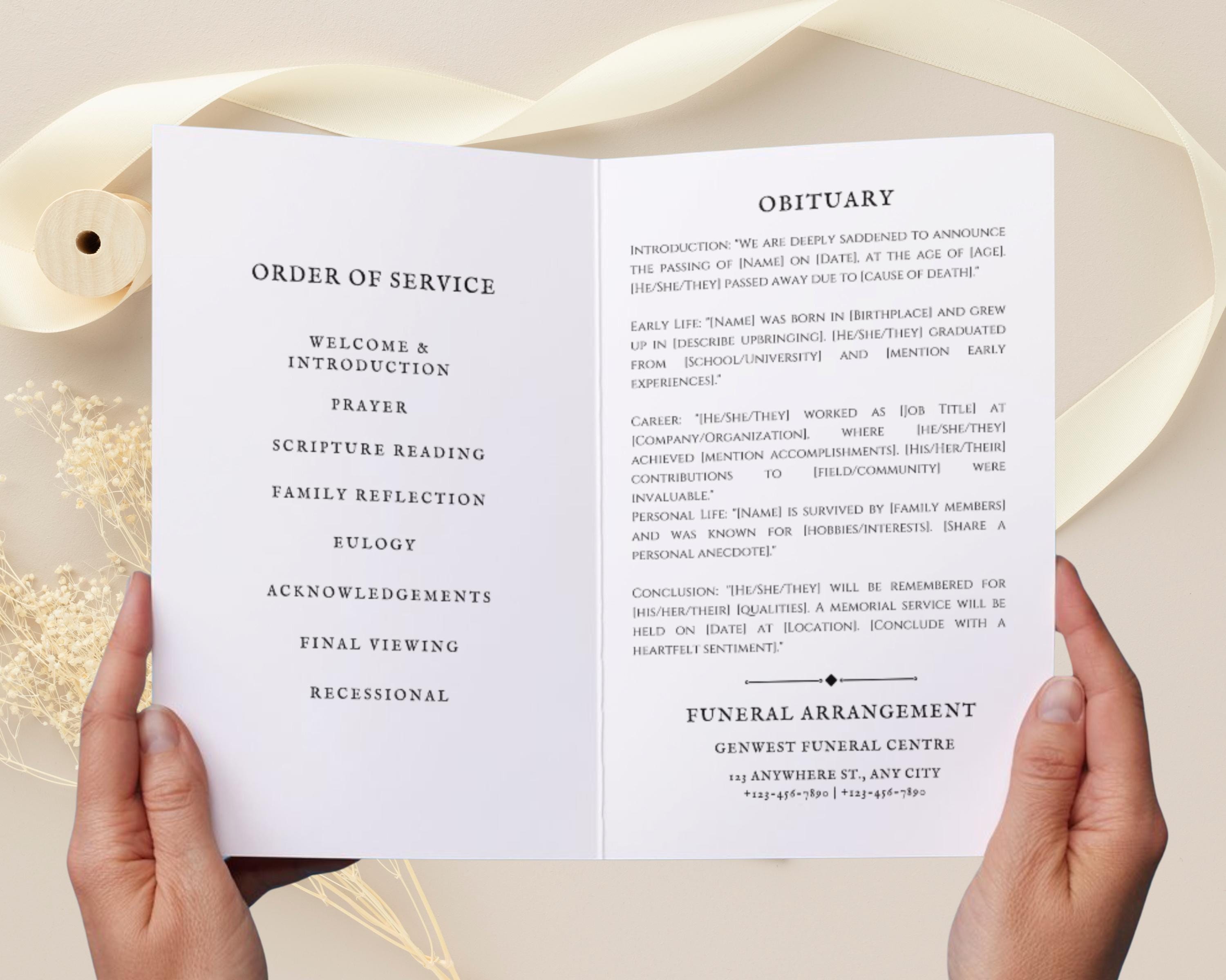 Minimalist Funeral Program Template Simple Funeral Memorial Program ...
