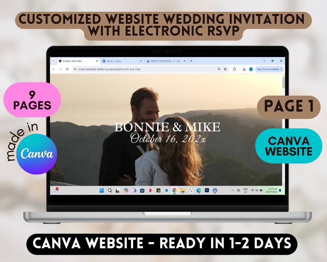 Custom Modern Wedding Invitation Website With RSVP Wedding Reception ...