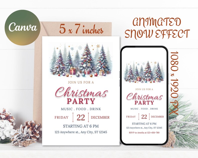 Editable Christmas Party Invite Holiday Dinner Party Invite Snowy ...