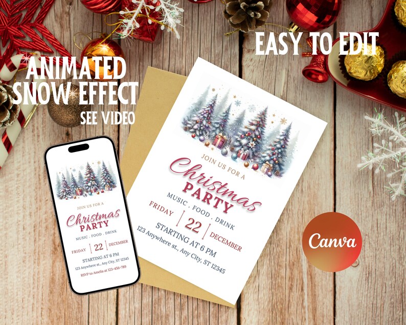 Editable Christmas Party Invite Holiday Dinner Party Invite Snowy ...