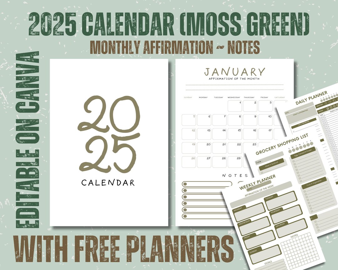 2025 Calendar Template With Monthly Affirmation Notes Section, Free ...