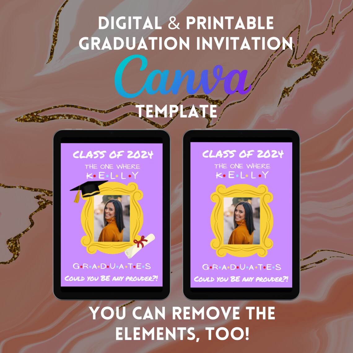 Friends Yellow Frame Graduation Invitation, Digital Invitation, 2024 ...
