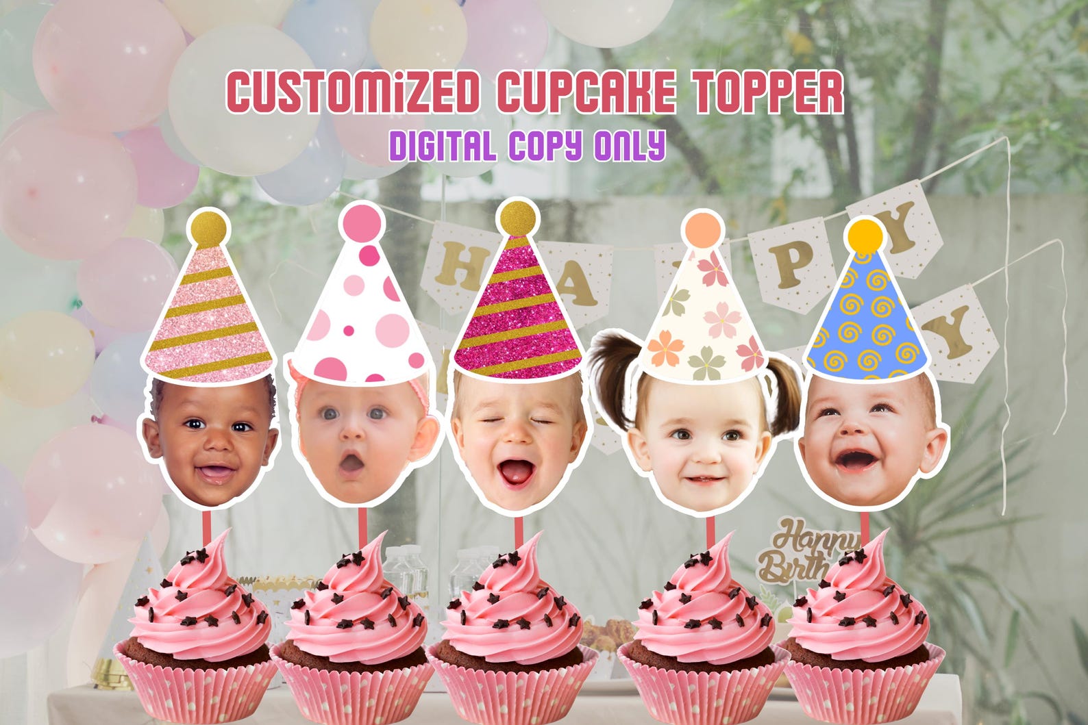 Custom Cupcake Topper for Birthday Party Personalized Cupcakes Toppers ...
