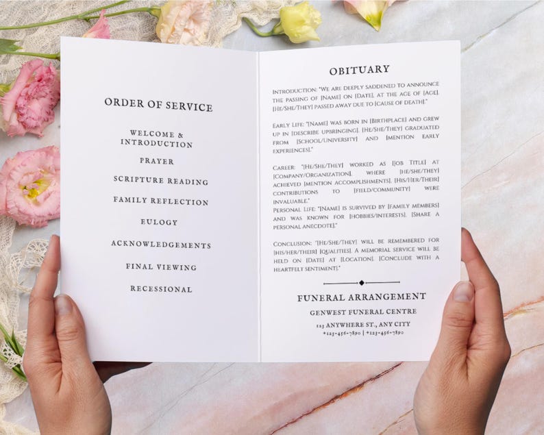 Minimalist Funeral Program Template Simple Funeral Memorial Program ...