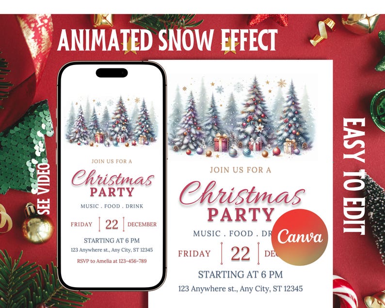 Christmas Party Invitation Template Animated Snow Christmas Invitation ...