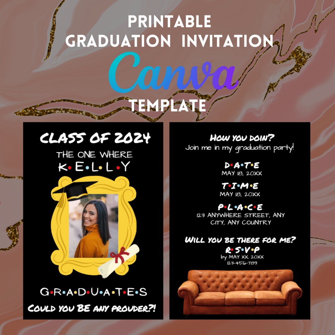 Friends Yellow Frame Graduation Invitation, Digital Invitation, 2024 Graduation, Graduation ...