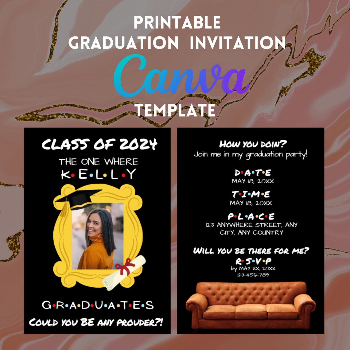 Friends Yellow Frame Graduation Invitation, Digital Invitation, 2024 ...