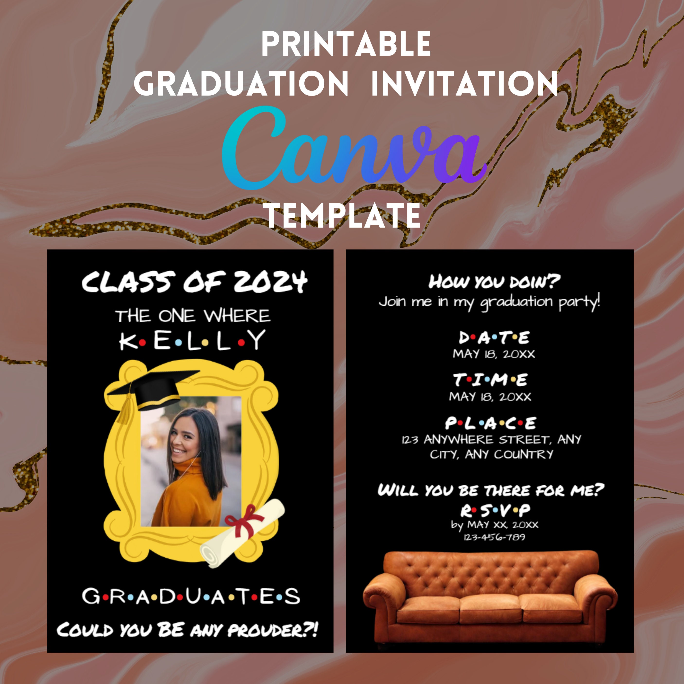 Friends Yellow Frame Graduation Invitation, Digital Invitation, 2025 ...