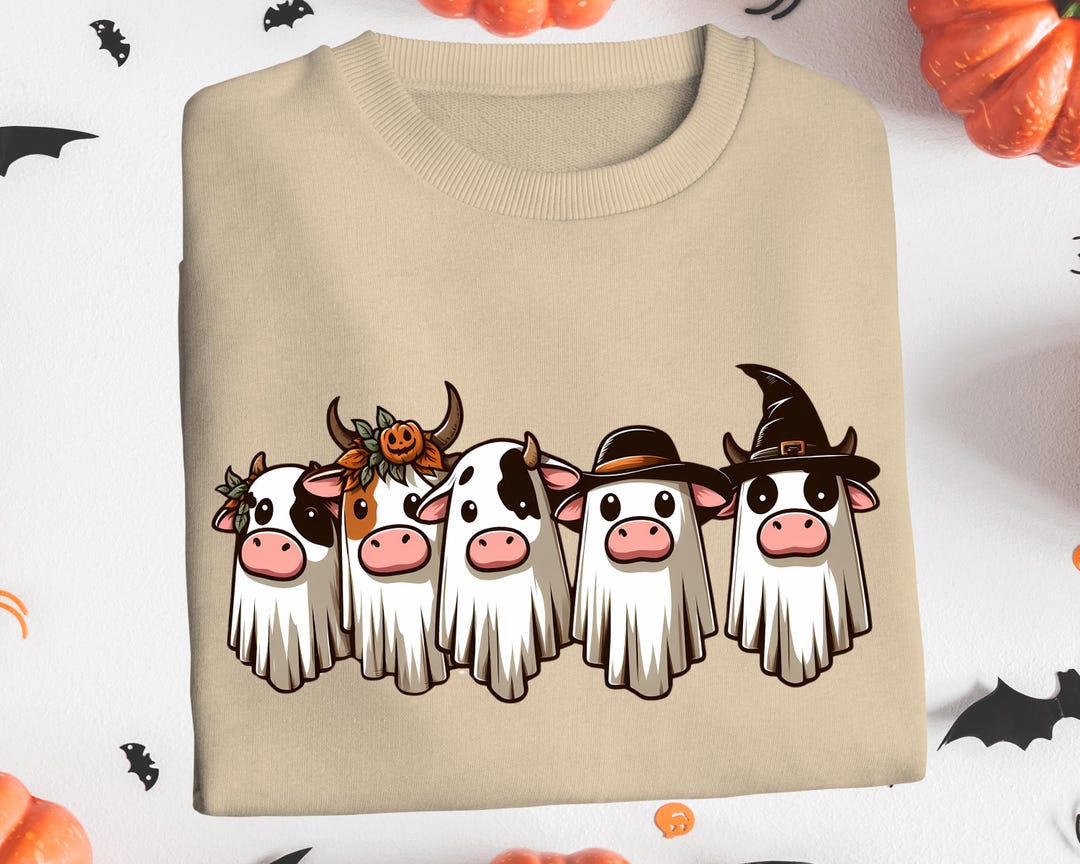 Funny Halloween PNG Spooky Cows Ghost Costume Cute Highland Cow Ghosts ...
