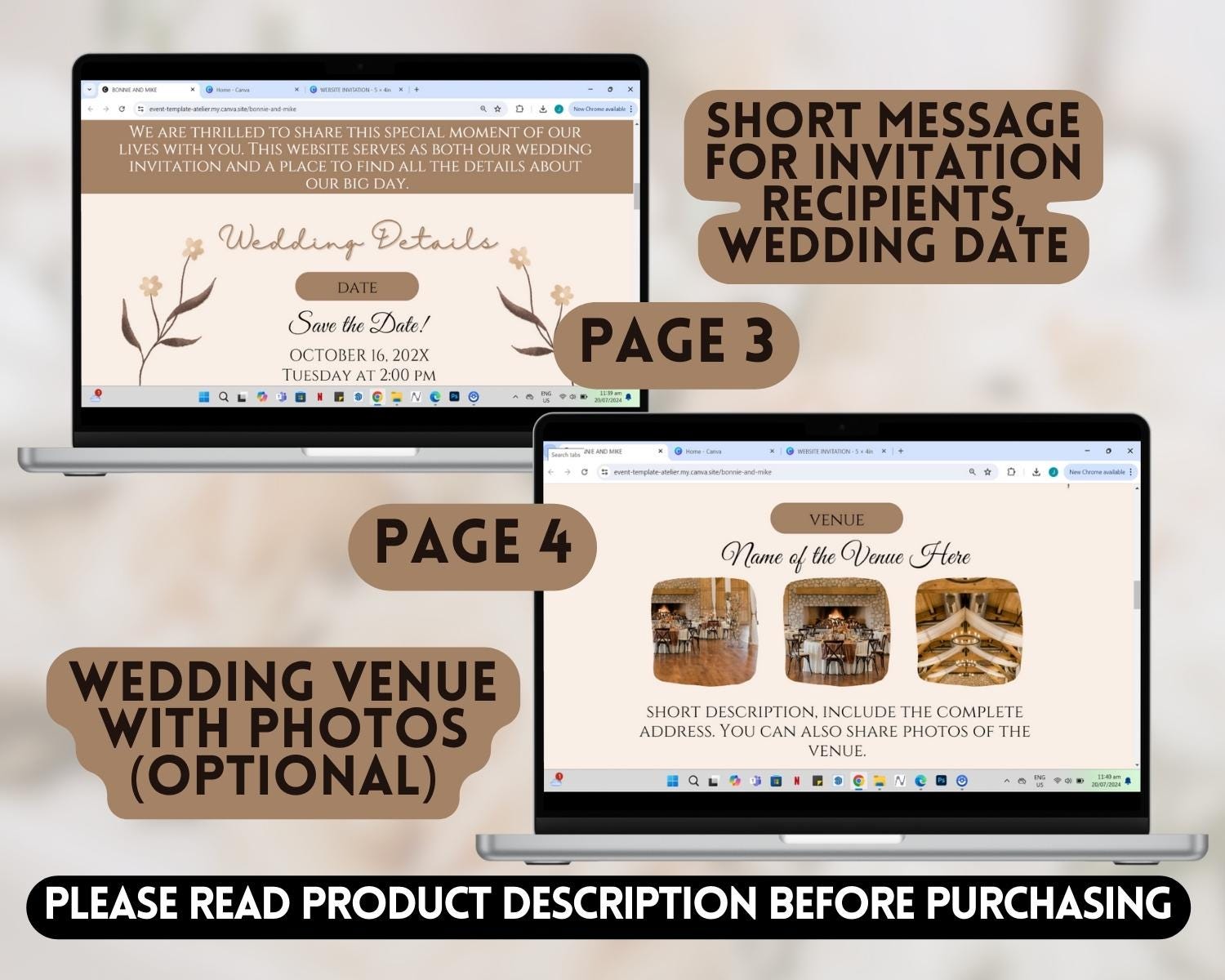 Custom Modern Wedding Invitation Website With RSVP Wedding Reception ...