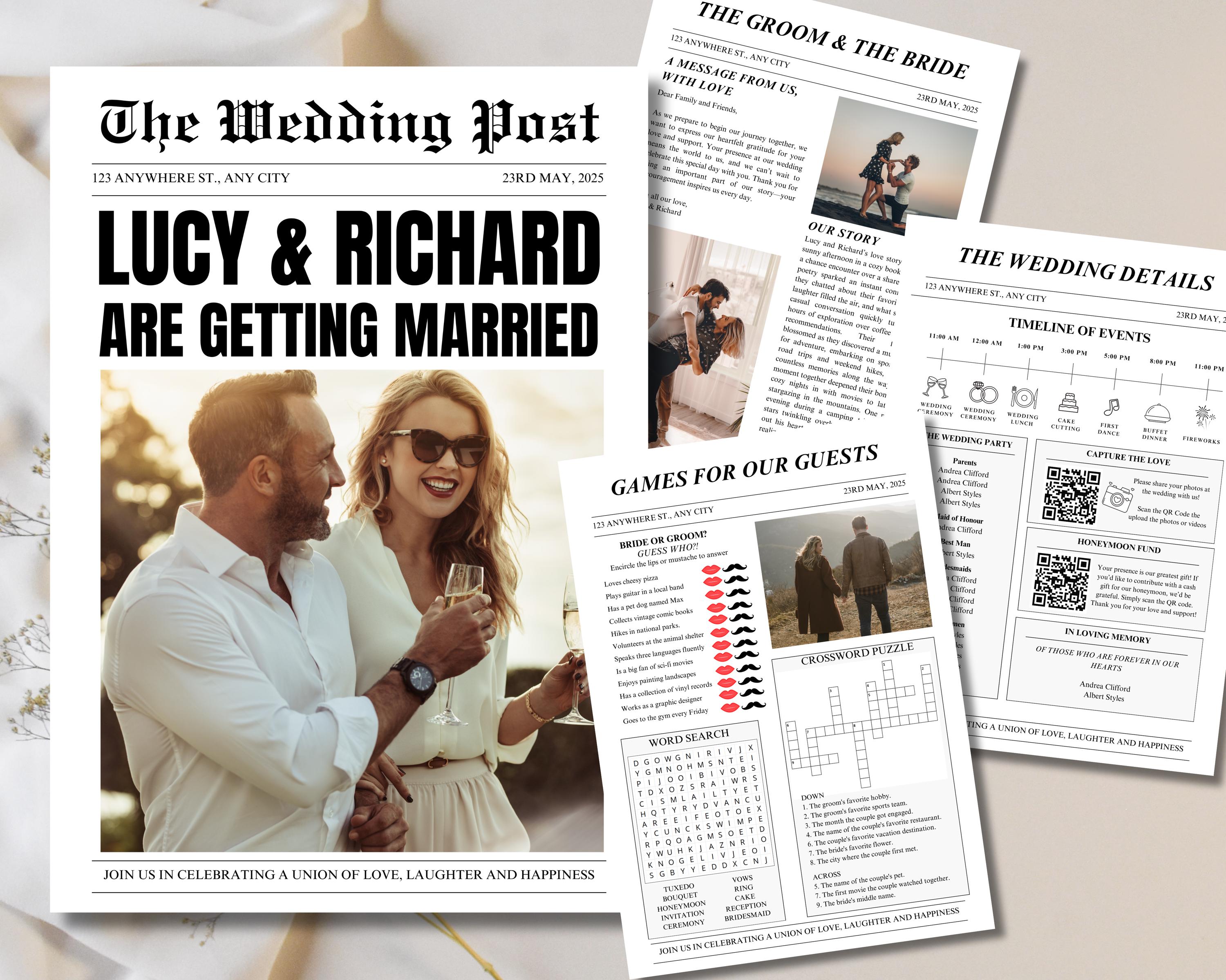 Wedding Announcement Program Newspaper Template With Photo, Wedding ...
