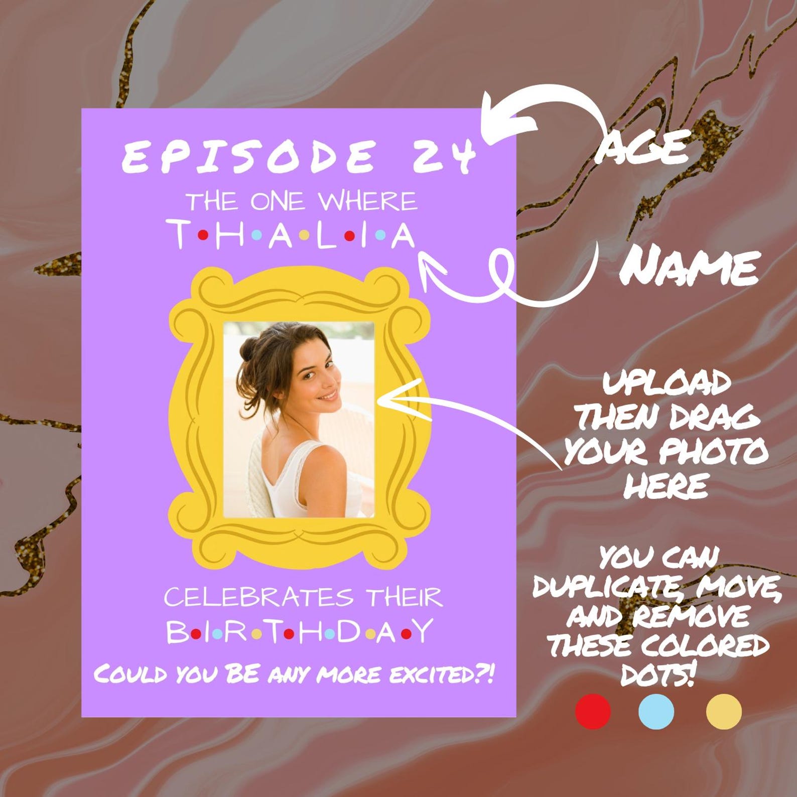 Friends Yellow Frame Birthday Invitation, Friends TV Show Birthday ...