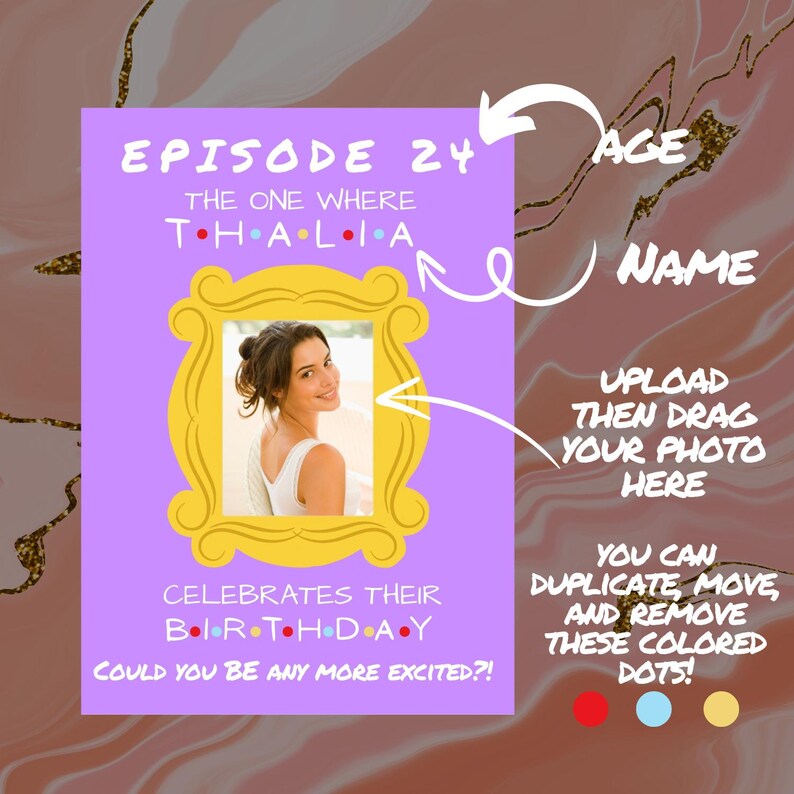 Friends Yellow Frame Birthday Invitation, Friends TV Show Birthday ...