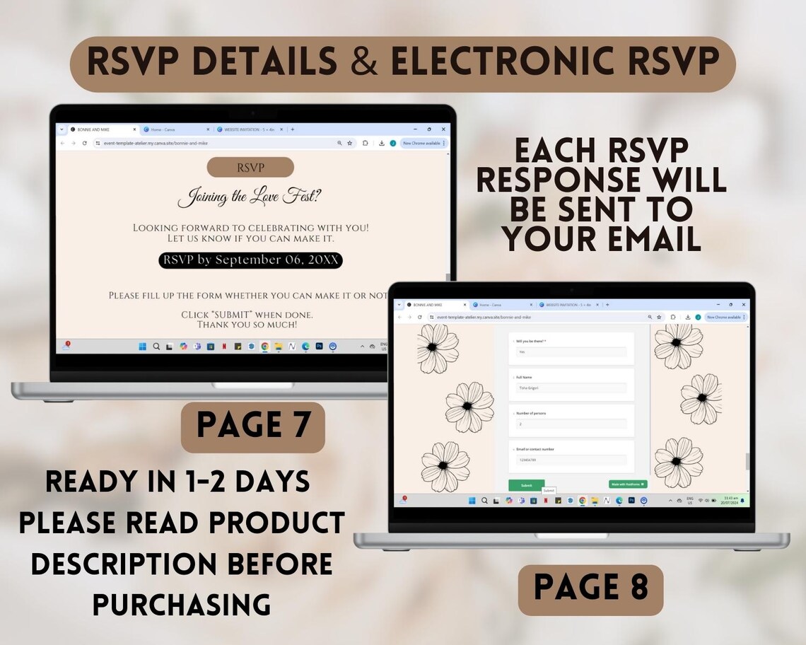 Custom Modern Wedding Invitation Website With RSVP Wedding Reception ...