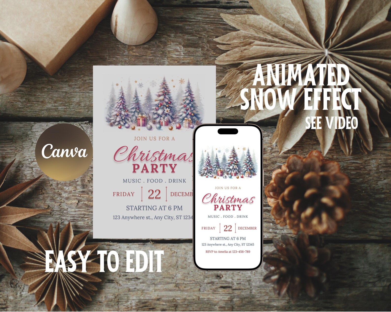 Editable Christmas Party Invite Holiday Dinner Party Invite Snowy ...