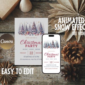 Editable Christmas Party Invite Holiday Dinner Party Invite Snowy ...