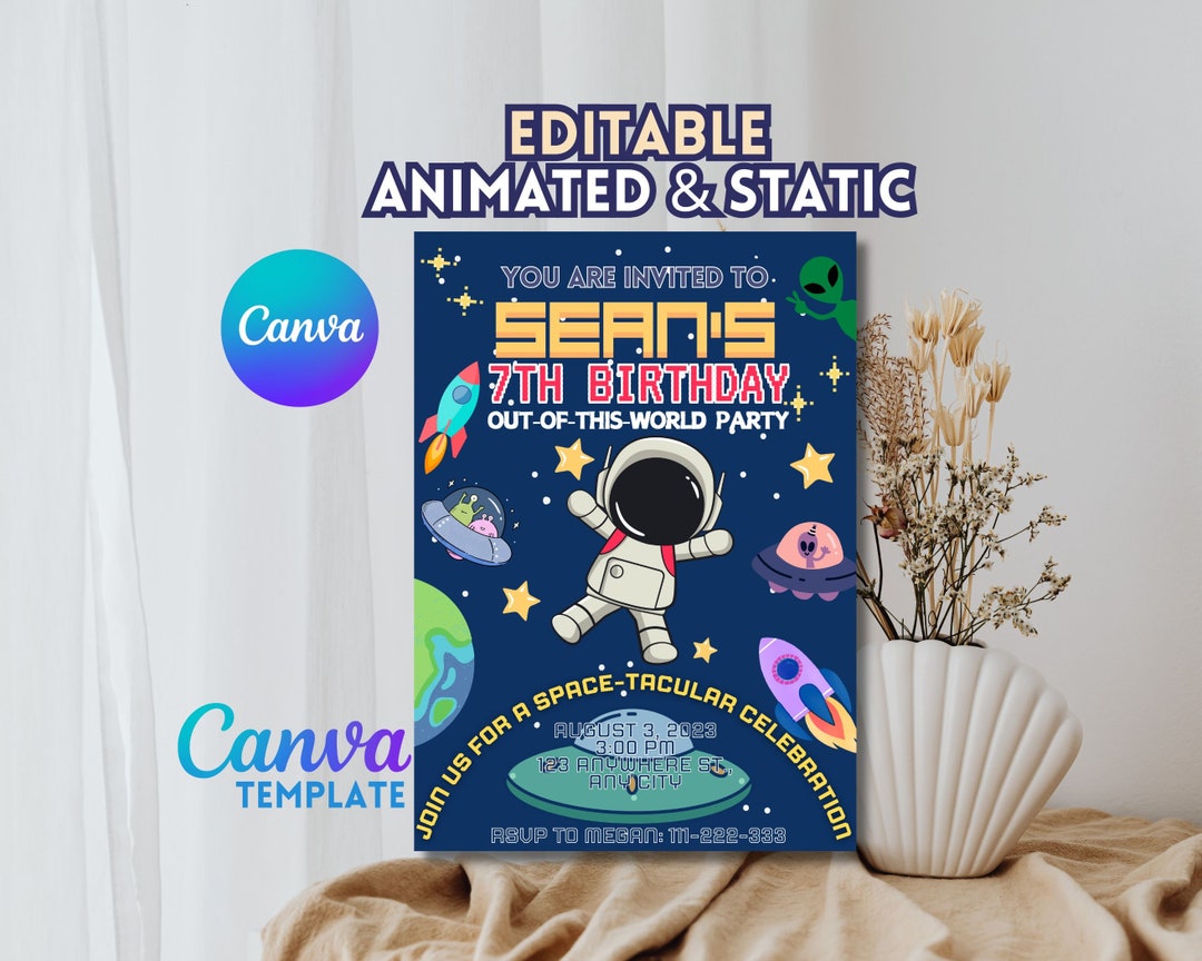 Outer Space Themed Birthday Invitation for Kids, Astronaut Adventure ...