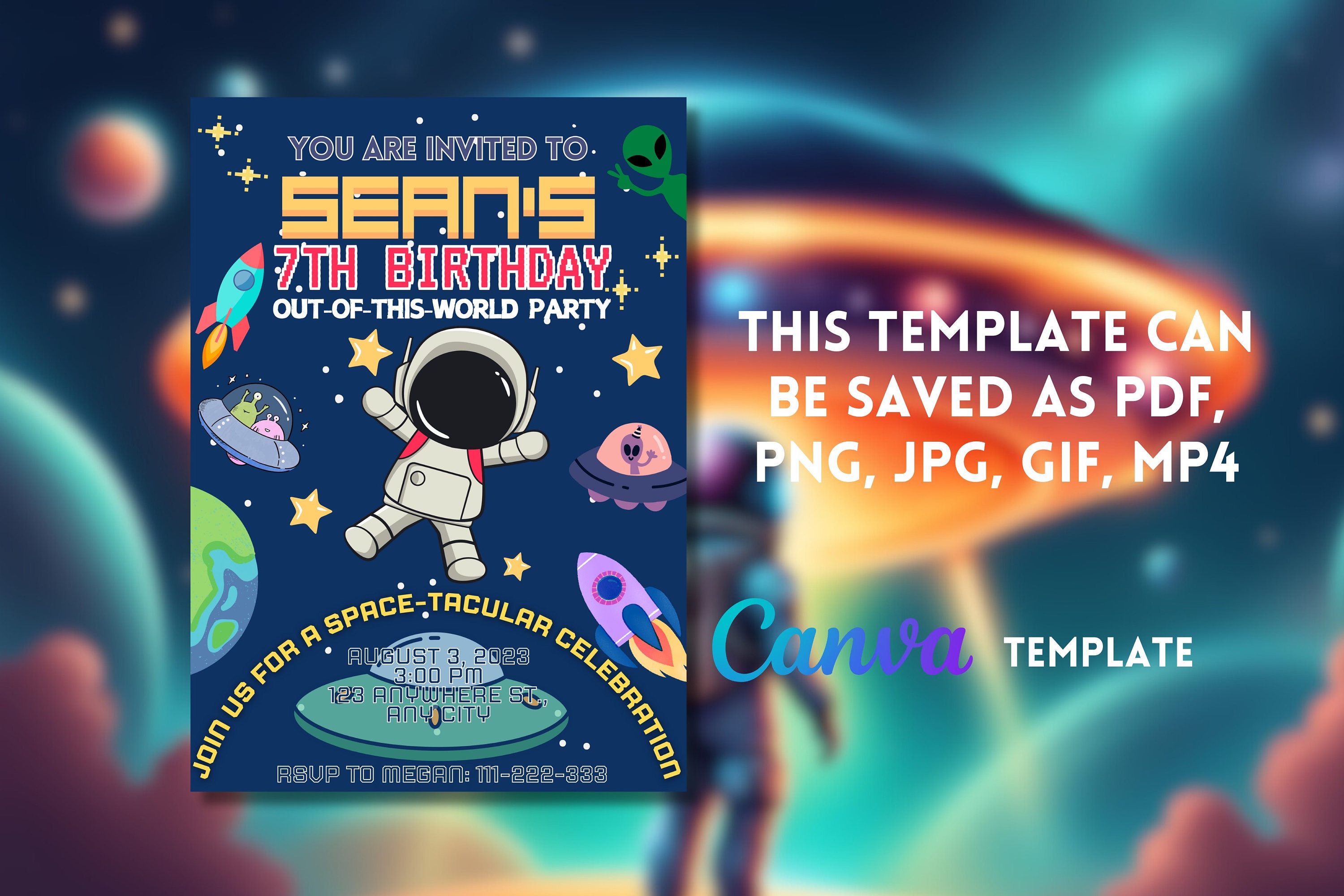Quick and Easy Editable Outer Space Themed Birthday Invitation ...