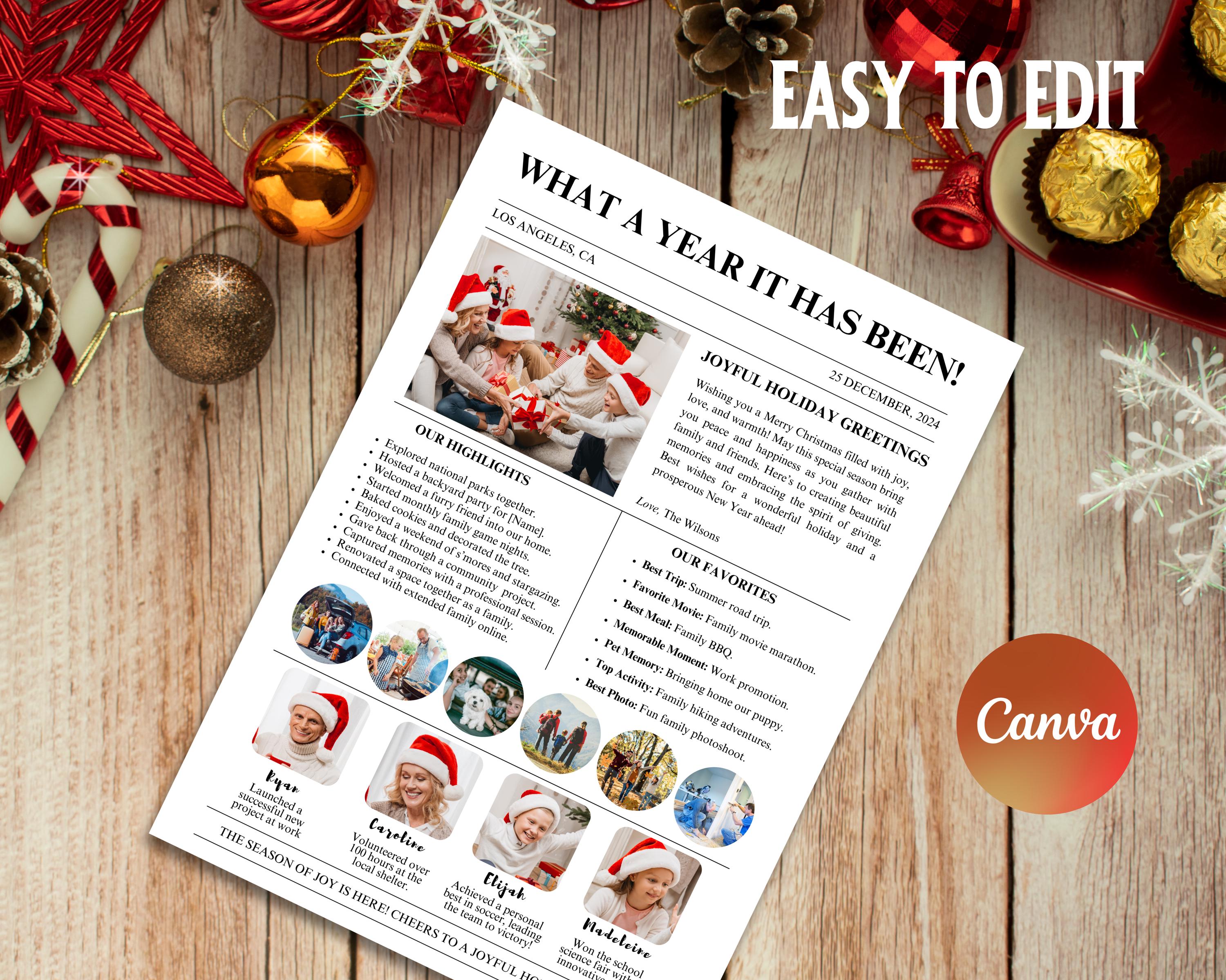 Family Newspaper Template Christmas Newsletter Year in Review Christmas ...