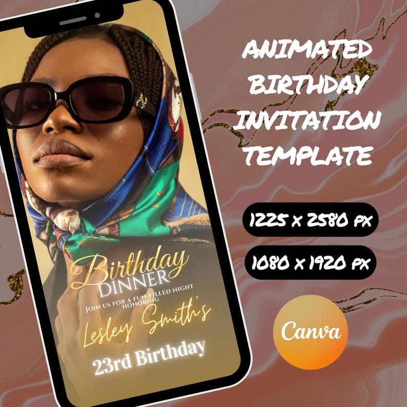 YELLOW GOLD Themed Birthday Invitation Video, Animated Birthday Dinner ...