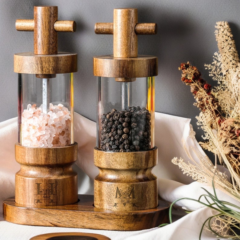 Personalized Wooden Salt and Pepper Grinder, Wood Pepper Grinder ...