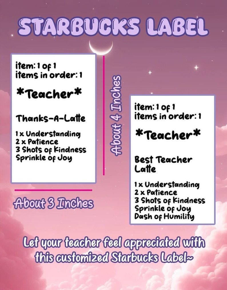 Custom Teacher Starbucks Drink Sticker | Personalized Sticker | Water ...