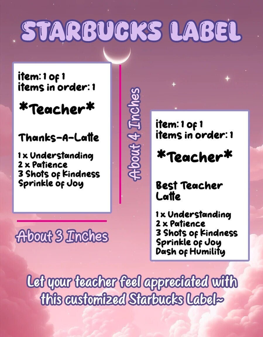 Custom Teacher Starbucks Drink Sticker | Personalized Sticker | Water ...