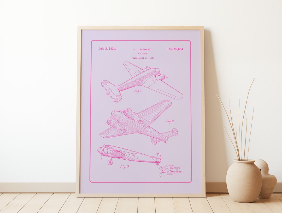 Airplane Patent | Pink and Purple Vintage Plane Poster | Female Pilot ...