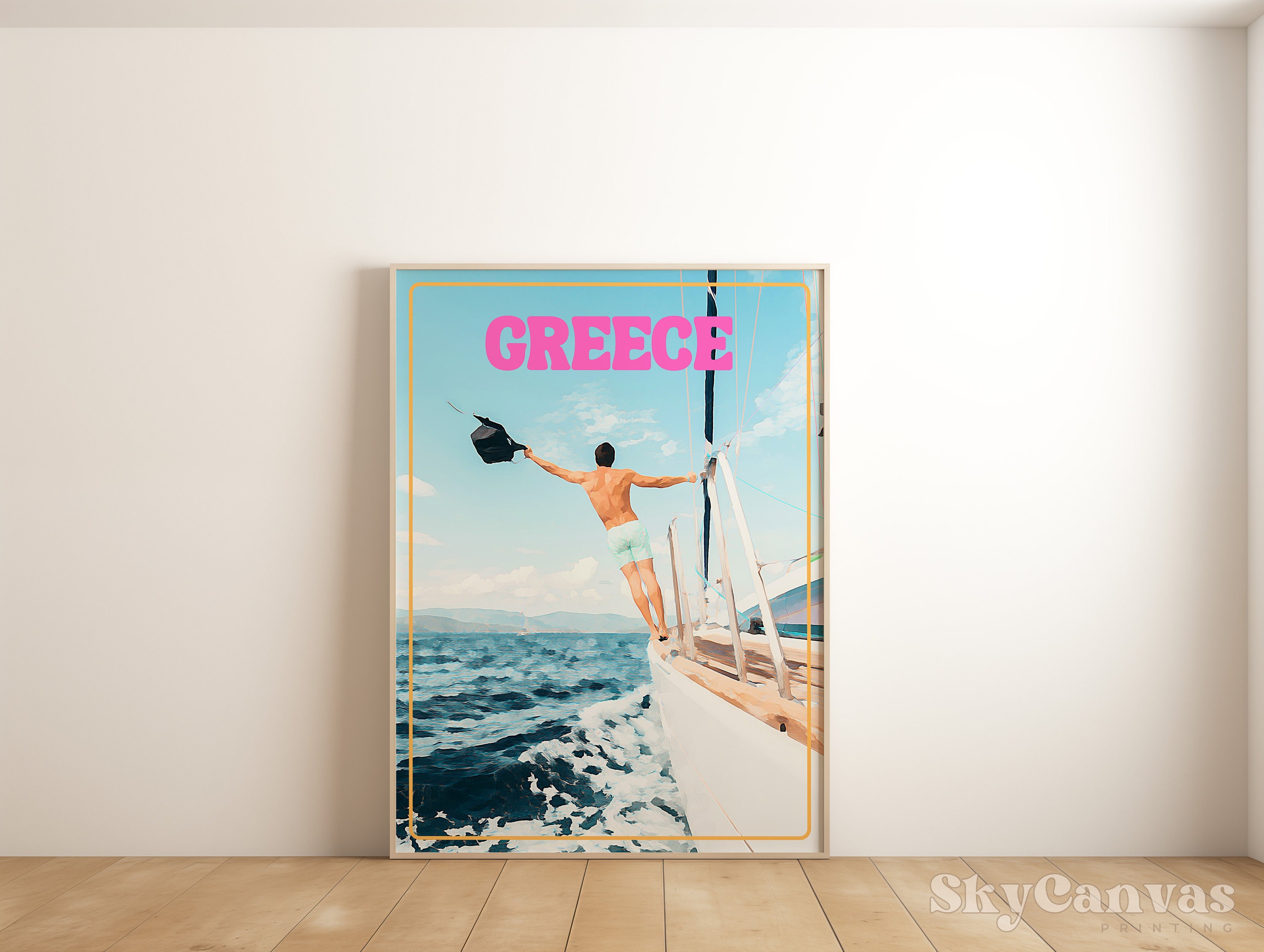 Greece Retro Travel Poster Gallery Wall Art Eclectic Print Colorful ...