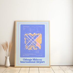 Chicago Midway International Airport | Colorful Retro Airport Map ...