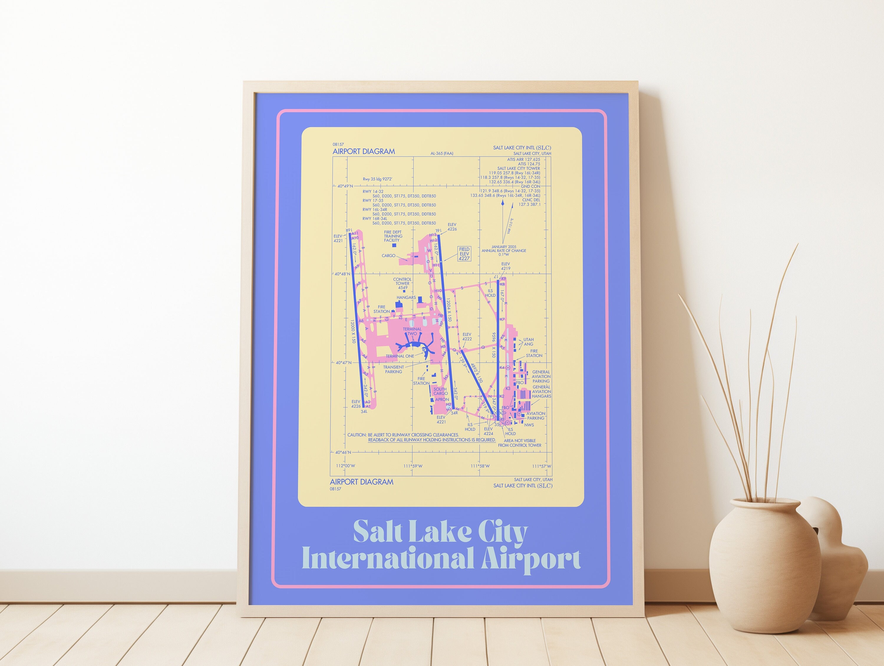 Salt Lake City International Airport Colorful Retro Airport Map Poster ...
