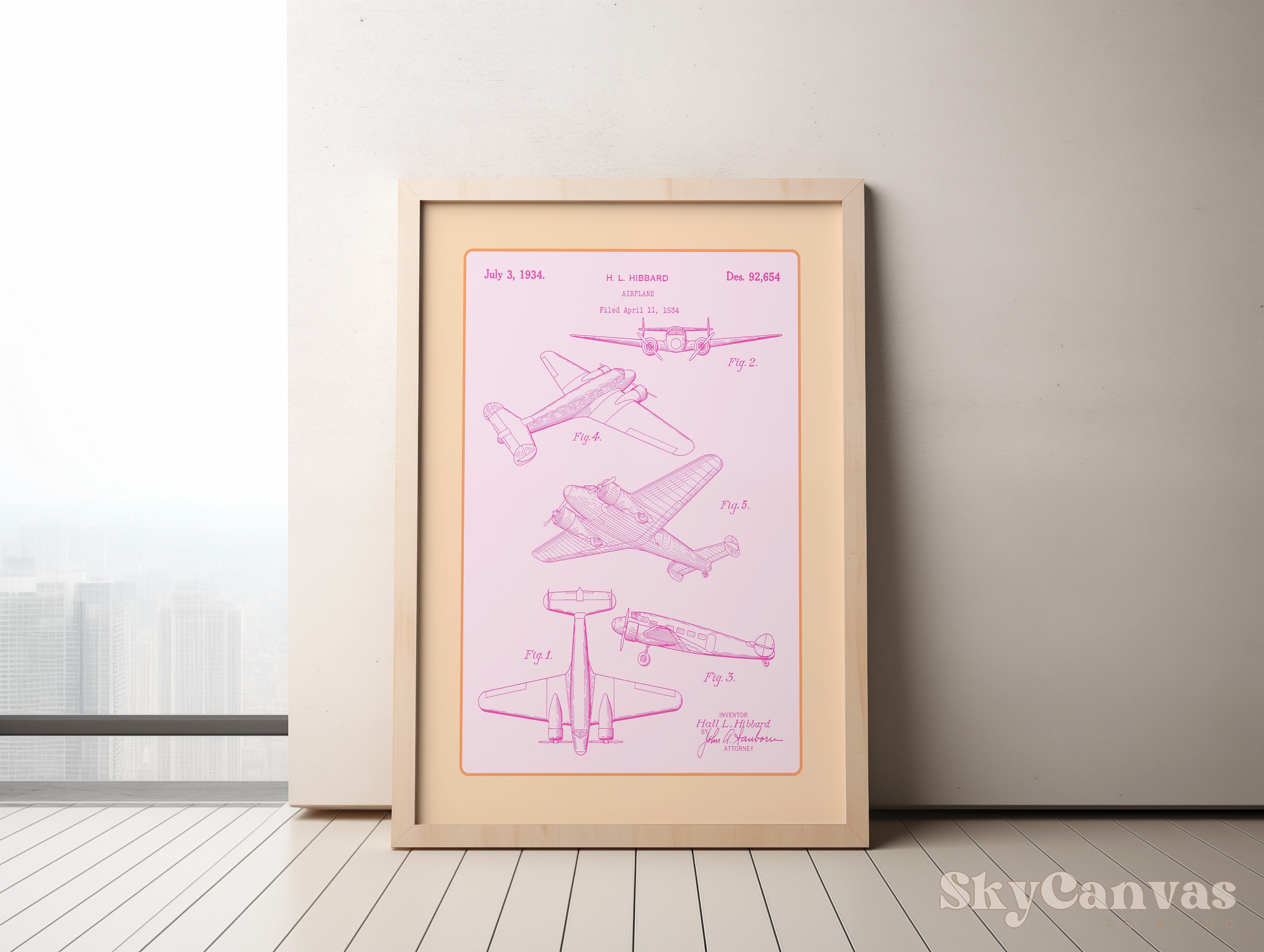 Airplane Patent | Pink and Orange Vintage Plane Poster | Female Pilot ...