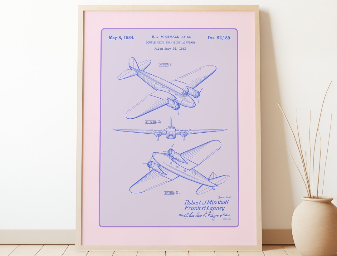 Airplane Patent | Pink and Purple Vintage Plane Poster | Female Pilot ...
