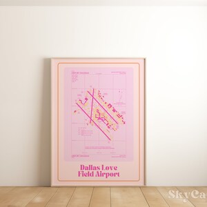 Dallas Love Field | Colorful Retro Airport Map Poster | DAL | Pink and ...