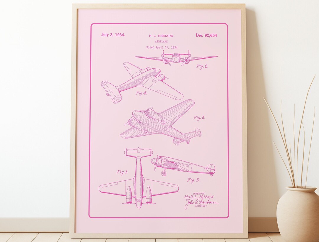 Airplane Patent | Pink Vintage Plane Poster | Female Pilot Gift | Women ...